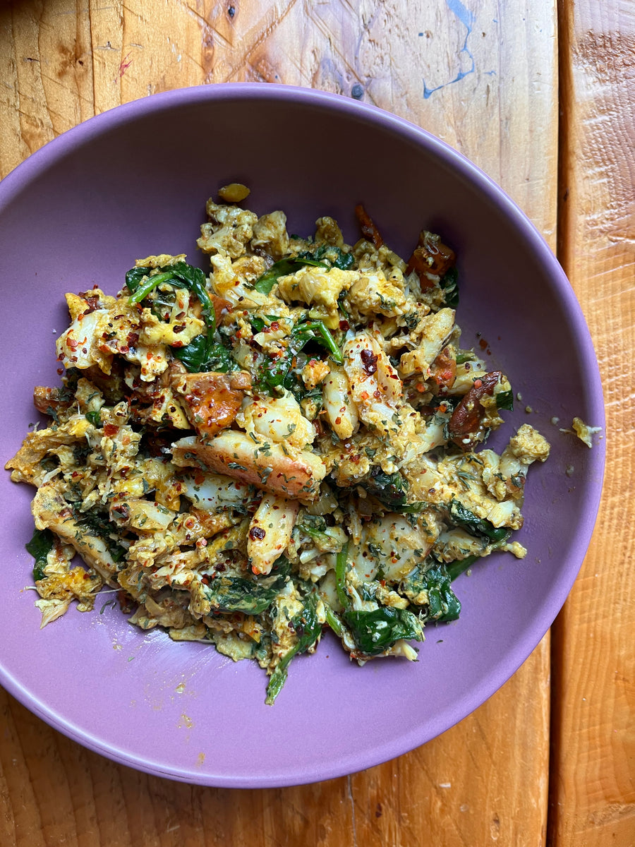 Dungeness Crab Madras Curry Scramble with Chanterelle Mushrooms – Pat's ...